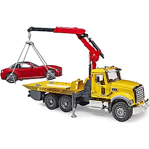 Bruder - Mack Granite Tow Truck with Bruder Roadster (02829) - For Ages (4) and Up - Compatible with bworld Figures