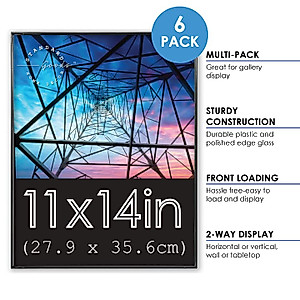 Standard Goods Home Décor 11x14 Front-Loading Picture Frames, 6-Pack Black - Wall or Table Display, Horizontal or Vertical - Perfect for Photos, Certificates, Holiday Gifting, and Home Décor