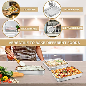 E-far Baking Pan with Lid(12.4/10.4/9.4 inch), Stainless Steel Rectangular Sheet Cake Pans with Cover, Metal Bakeware Sets for Lasagna Casseroles Brownie, Non-toxic & Dishwasher Safe - 3 Pans + 3 Lids