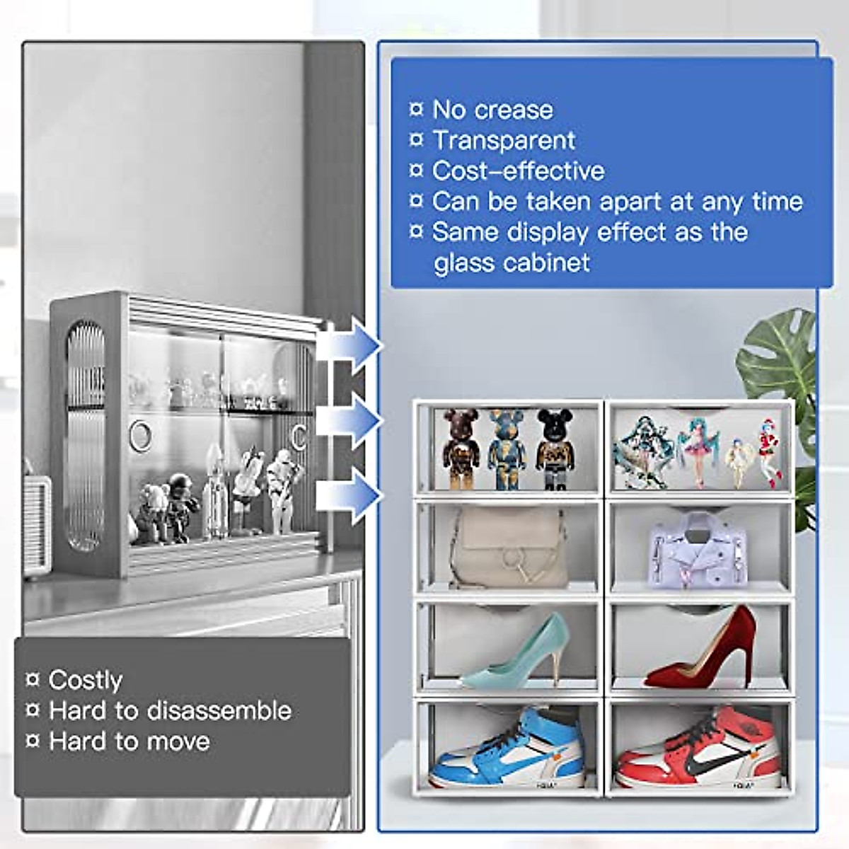 Shoe Box, 12 Pack X-Large Shoe Storage Boxes Clear Plastic Stackable, Transparent Shoe Organizer, Side Profile Shoe Containers for Sneaker Display, Easy Assembly, Shoe Holder Fit for US Size 12