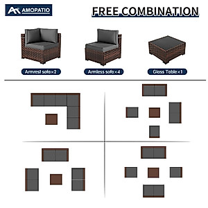 Amopatio Patio Furniture Set 7 Pieces Patio Conversation Set, Outdoor Sectional Wicker Rattan Sofa with All-Weather Cover and Pillows, Fits Porch Garden Backyard Balcony(Grey)