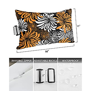 Recliner Head Pillow Ledge Loungers Chair Pillows with Insert Orange and Black Dahlia Foral Lumbar Pillow with Adjustable Strap Outdoor Waterproof Patio Pillows for Beach Pool Chair, 2 PCS