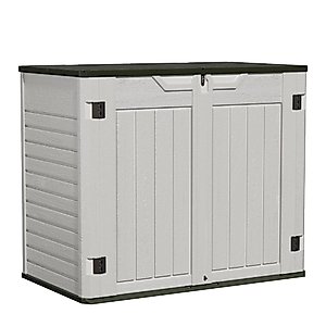Greesum Outdoor Horizontal Resin Storage Sheds 34 Cu. Ft. Weather Resistant Resin Tool Shed, Extra Large Capacity Weather Resistant Box for Bike, Garbage Cans, Lawnmowe, with Divider, Grey