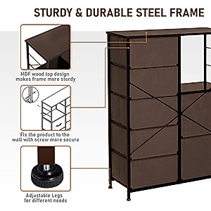 VredHom Fabric Dresser Storage Organizer, 7 Drawers Dresser with Shelves, Storage Dresser Fabric Storage Closets Storage Units Tower Steel Frame Wooden Top for Bedroom, Hallway, Nursery, Entryway