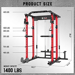 MAJOR LUTIE Power Cage, PLM03 1400 lbs Multi-Function Power Rack with Adjustable Cable Crossover System and More Training Attachment