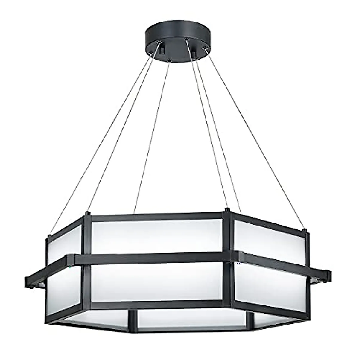 Vivio Lighting LED Hexagon Chandelier Matte Black Light Fixture Entry Way Frosted Glass Ceiling Light Farmhouse Dining Room Bedroom 45W 4000K
