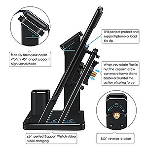 3 in 1 All Aluminum for Apple Watch Charger Stand,Airpods and iPhone Dock,Desk Charger Stand Dock Station for Apple iWatch/Airpods/iPhone/iPad/iPod, Apple Watch Charging Stand Holder (Black)