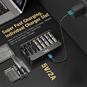 EBL 8 Pack Rechargeable AA Batteries Ni-Zn 3000mWh with 8 Bay Ni-Zn Battery Charger - 1.6V Double A Battery High Performence Battery and AA AAA Ni-Zn Battery Charger