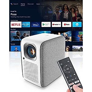 Pokitter CineMax Pro 1080P Projector with Netflix-Licensed, Android TV 10.0 with 7000+ Apps, 400ANSI Lumens, Google Assistant, 4D Keystone Correction, HDR 10, 2.4G+5G WiFi and Bluetooth, 200" Image