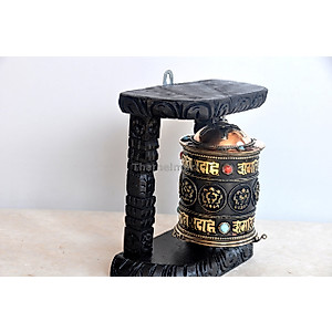 Tibetan Wood Copper Om Mani Padme Hum Wall Hanging Prayer Wheel-8 Auspicious symbols