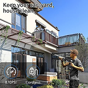 Battery Pressure Washer, Max 870 PSI, 2.1GPM Portable Pressure Washer, Cordless Pressure Washer with 6-in-1 Nozzle, Electric Powered Washer for Car/Fence/Floor Cleaning & Watering