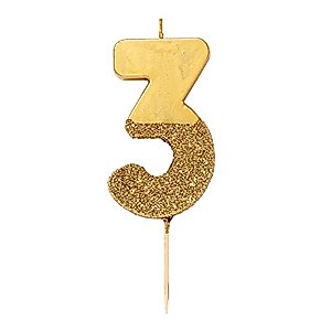 Talking Tables Glitter Number Candle-Premium Quality Cake Topper Decoration Pretty, Sparkly for Kids, Adults, 30th Birthday Party, Anniversary, Milestone, Height 8cm, 3", Gold 3