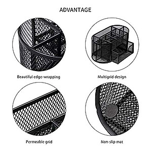 Wellerly Desk Organizer, Office Supplies Pen Holder Organizers Multi-Functional Mesh Desk Organization Storage with 8 Compartments and 1 Drawer Stationery Caddy Oval for Office School Home Supply