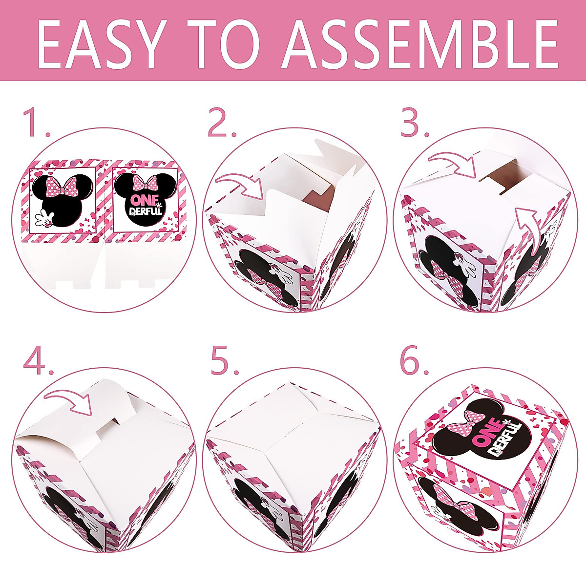 Pink Mouse Girl 1st Birthday Party Decorations Balloon Boxes, 3pcs Pink Mouse Theme One Years Old Birthday Balloon Boxes,for Girl First Birthday Party Decorations Supplies