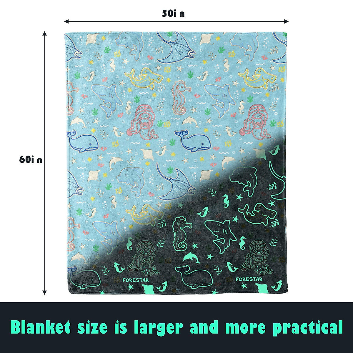 FORESTAR Glow in The Dark Blanket for Girls Boys, Halloween Christmas Birthday Gifts for Kids, Soft Warm Furry Throw Blanket, 50"×60"