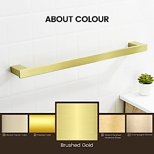 BATHSIR 24 Inch Brushed Gold Towel Bar, Gold Towel Rack Bathroom Towel Holder Square Wall Mounted Stainless Steel