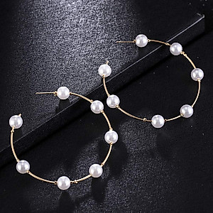 Aimimier Bridal Pearl Hoop Earrings Vintage Large Round Loop Earrings Wedding Prom Party Festival Jewelry for Women and Girls