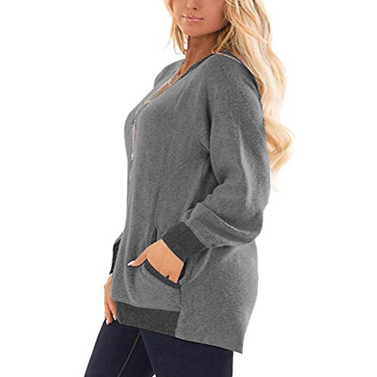 DOLNINE Plus Size Sweatshirts for Women Long Sleeve Tops V Neck T Shirts Dark Grey -18W