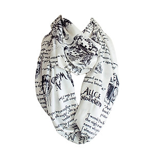 Etwoa Lewis Carroll Alice in Wonderland Book Scarf Quotes White Infinity Scarf
