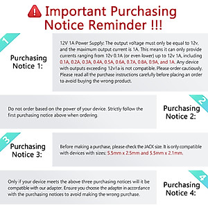 12V 1A Power Supply Adapter, Waysse 1000mA 12W AC/DC Adapter,12W AC Switching Adapter Slim Design DC 12V Charger for CCTV Camera, LED Strip Light, Routers, Speakers, Home Appliances, Scanner