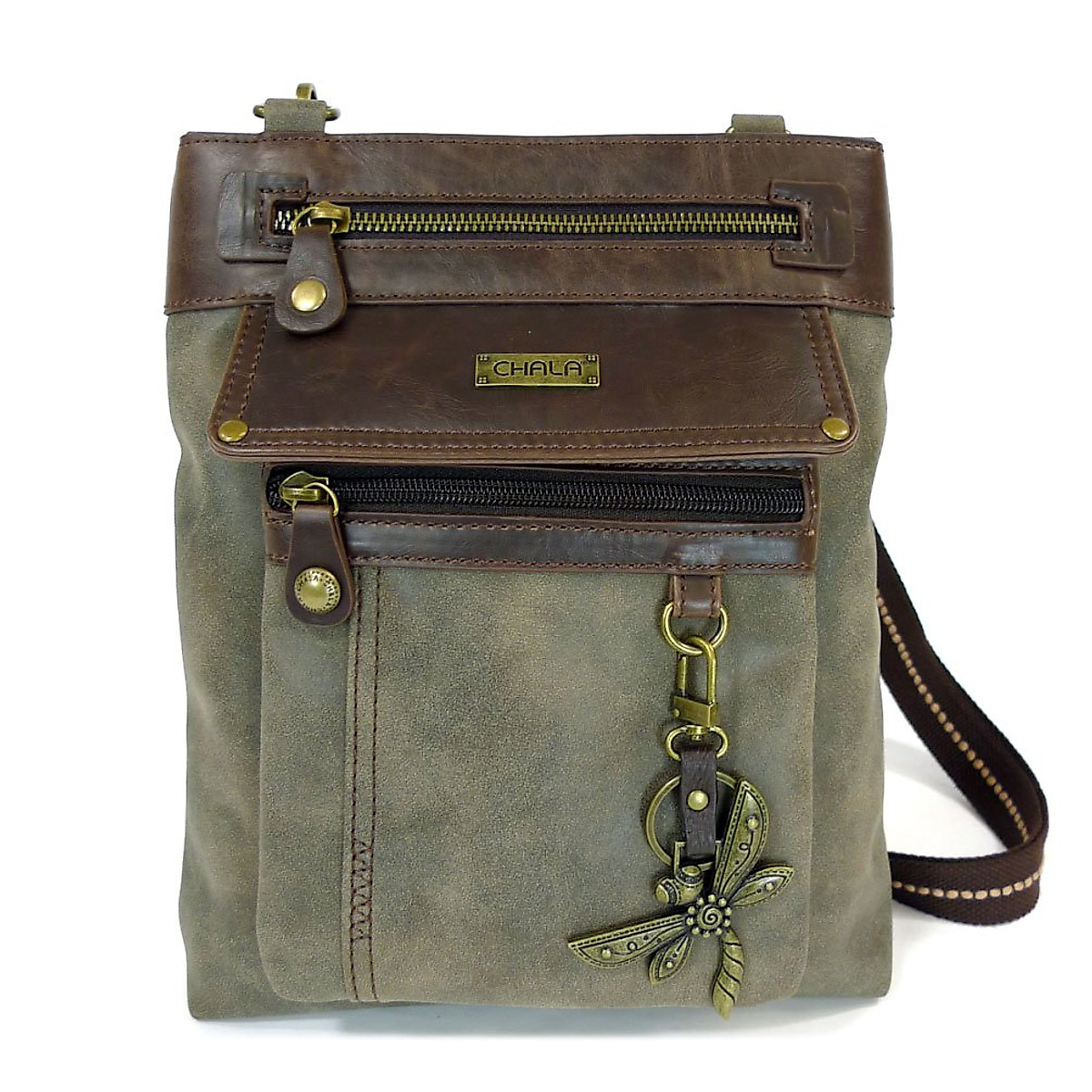 Chala Gemini Vegan Leather Crossbody Bag "Dragonfly" Stone Gray