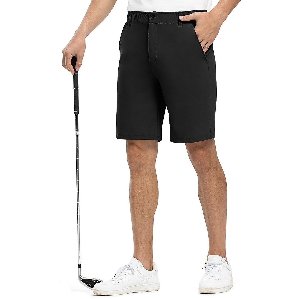 Rdruko Men's Golf Shorts Stretch Quick Dry 9" Work Casual Shorts with 5 Pockets(Black, US 42)