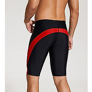 DEVOROPA Men's Swim Jammers Athletic Swimwear Racing Training Swimsuit UPF 50+ Swimming Lap Shorts Quick Dry Bathing Suit Black/Red XL