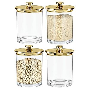 mDesign Wide Airtight Apothecary Storage Organizer Canister Jars - Acrylic Containers for Kitchen, Organization Holder for Pantry, Counter, and Cupboards, Lumiere Collection, 4 Pack, Clear/Soft Brass