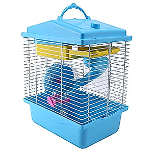 FDSF Pet Cage Hamster with Transparent Skylight Double Layer House for Hamster Golden Hamster Pet Blue