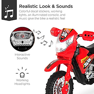 Best Choice Products Kids 6V Ride On Motorcycle w/Treaded Tires, Working Headlights, 2mph Top Speed, Training Wheels, Realistic Sounds, Music, Battery Charger - Red