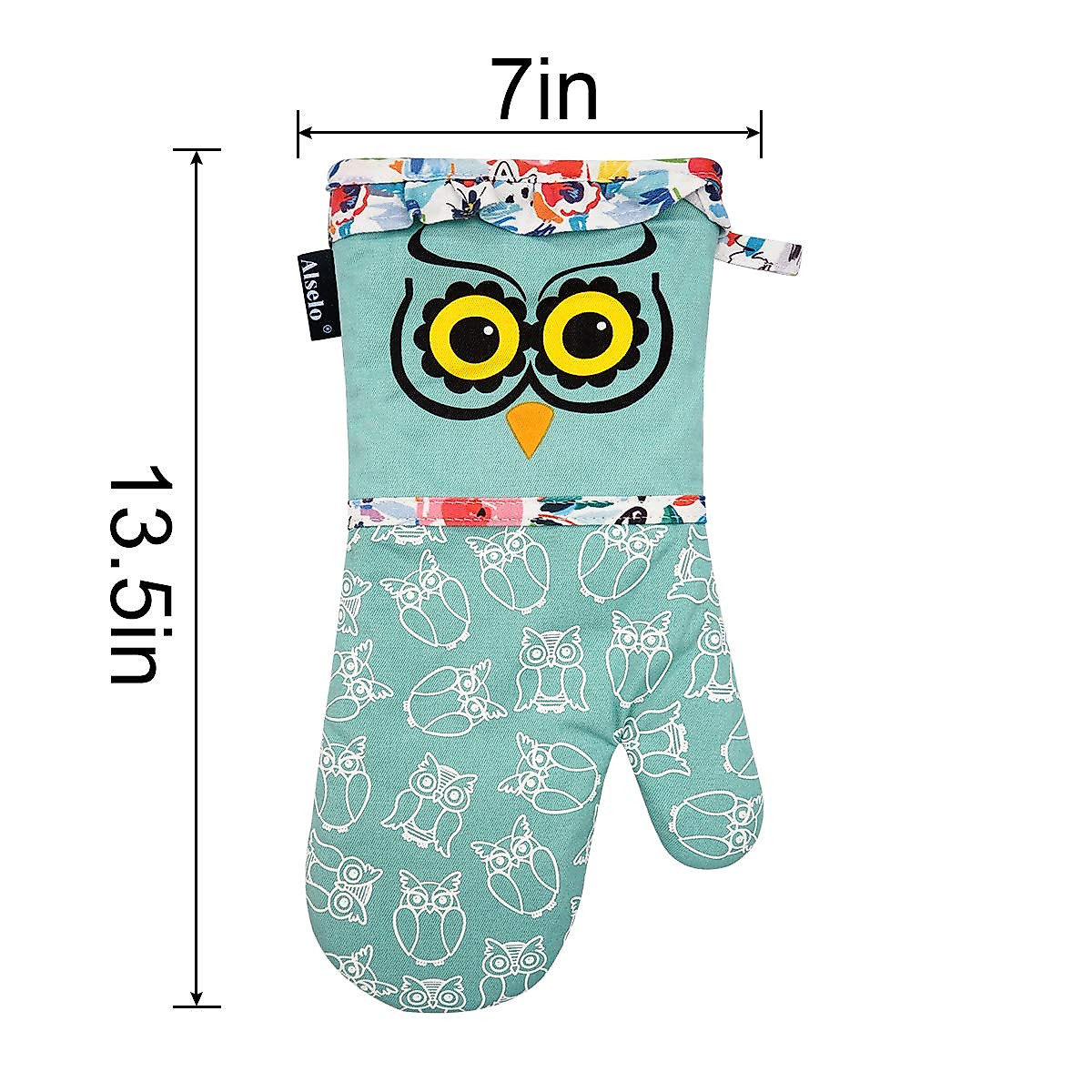 Alselo Oven Mitts, Heat Resistant with Soft Quilted Cotton Lining Set of 2, Fashion Animal Design with Silicone Printing Anti-Slip Kitchen Gloves for Safe Backing Cooking Barbecue (Green 2)