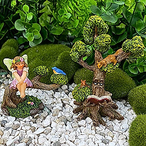 Mood Lab Fairy Garden Miniature Fairy with Reading Tree Statue - Figurines and Accessories Kit of 2 pcs