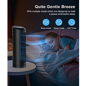Cofeow Tower Fan for Bedroom, 20ft/s Quiet Cooling Fan, 70° Oscillating Floor Fan with Remote,Led Display,3 Speed Options,4 Modes,12Timer,13“ Bladeless Portable Table Fan for Bedroom Office Home Desk Black