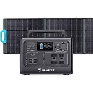 BLUETTI Solar Generator EB55 with PV200 Solar Panel Included, 537Wh Portable Power Station w/ 4 110V/700W AC Outlets, LiFePO4 Battery Pack for Camping, Adventure, Emergency