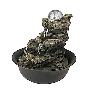 BBabe Spinning Orb Rock Cascading Tabletop Fountain, Zen Meditation Indoor Waterfall Feature with LED Light for Home Office Bedroom Relaxation
