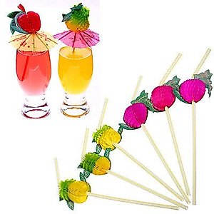 New 50Pcs Hawaiian Theme 3D Fruit Summer Party Colorful Cocktail Drink Straw Funny FBA