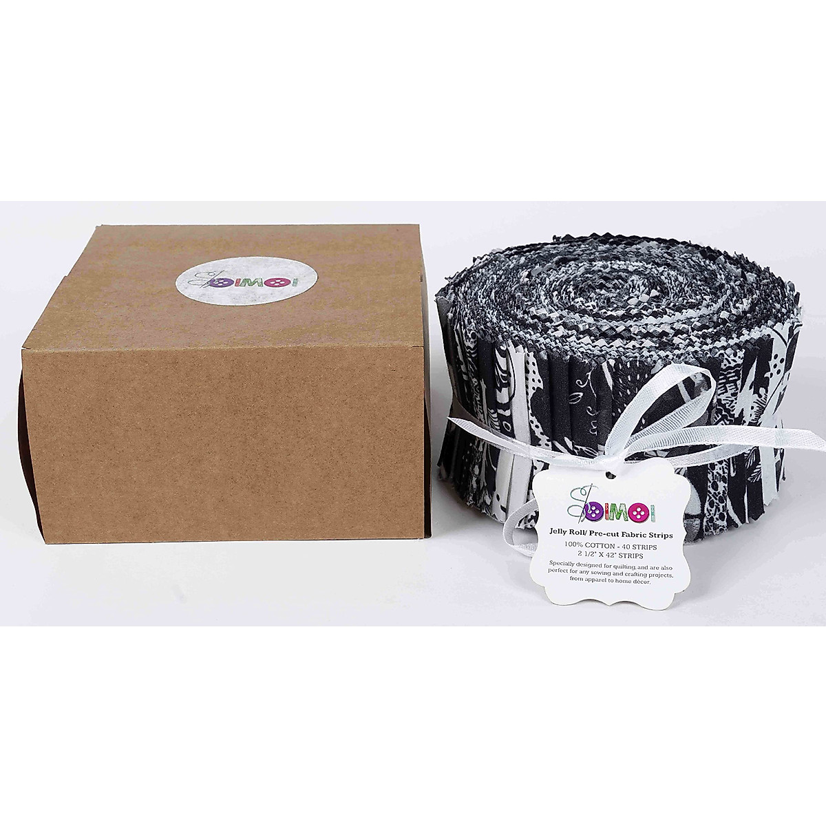 Soimoi 40Pcs Floral Artistic Print Cotton Precut Fabrics for Quilting Craft Strips 2.5x42inches Jelly Roll - Black