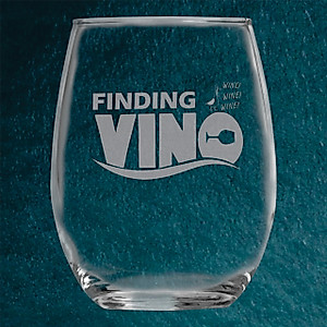 Finding Vino - 15 oz Finding Nemo Fish Wine Glass - Dishwasher Safe -Funny Gag Birthday or Christmas Present - Movie Themed Gifts - Great for long distance Best Friend or Mom - Dory Fan Gift - For Her