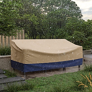 Tangkula Patio Sofa Cover, 3-Seater Waterproof Outdoor Deep Sofa Cover with Padded Handle & Click-Close Straps, Patio Furniture Cover with Air Vent, Heavy Duty PU Couch Cover, 77”W x 43”D x 30”H