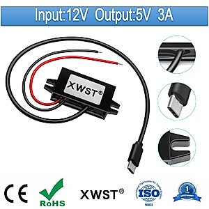 XWST DC to DC 12V to 5V 3A 15W 15watt with USB Output Power Adapter Converter 8V-22V to 5V Voltage Buck Regulator,Step-Down Module,Waterproof Power Adapt 5V Volt Transformer Module