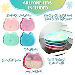 ANKSO Innovations 2 Pack-Silicone Suction Toddler Plates with Lids Divided| Baby Plates with Suction and Lids| BPA Free| Microwave/Dishwasher Safe| Divided Plates for Kids (Blue/Green)