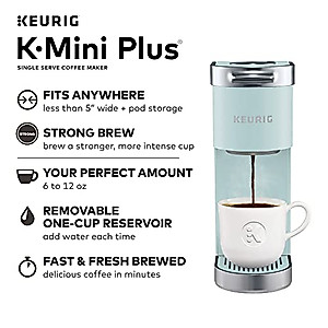 Keurig K-Mini Plus Coffee Maker, Single Serve K-Cup Pod Coffee Brewer, 6 to 12 oz. Brew Size, Stores up to 9 K-Cup Pods, Misty Green (Renewed)