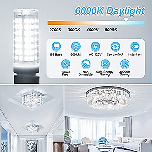 comzler G9 LED Bulb Bi Pin Base G9 6W LED Bulbs Daylight White 6000K, G9 Light Bulbs for Chandelier, Ceramic Base, 60W Halogen Equivalent, Non-dimmable, 600LM, Pack of 6