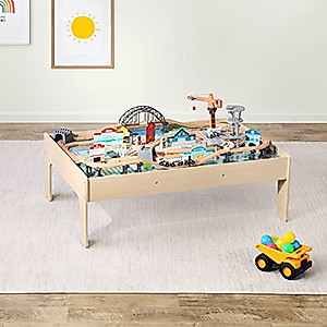 Amazon Basics 120 Piece Wooden Train Set and Table-kids Gift for Age 3Y+, Multi, 48.62 x 18.07 x 7.01 inches