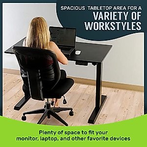 TechOrbits 47 Inch Electric Standing Desk Frame with Tabletop - Motorized Workstation Two Leg Stand Up Desk with Memory Settings and Telescopic Sit Stand Height Adjustment (Black Frame/Wood Brown Top