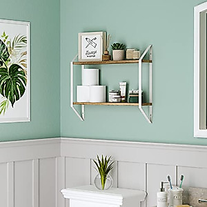 Wallniture Ponza 2-Tier 24" Floating Shelf for Wall Storage Bathroom Shelves Over Toilet, Kitchen Organization, Kids Room Bookshelves, Living Room Decor Burnt Finish
