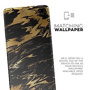 DesignSkinz Black & Gold Marble Swirl V5 Protective Vinyl Decal Wrap Skin Cover Compatible with The Samsung Galaxy S20 (Screen Trim & Back Glass Skin)