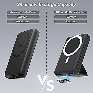 AOGUERBE Magnetic Power Bank, 10000mAh Foldable Wireless Portable Charger with USB-C Cable LED Display, Mag-Safe Battery Pack 22.5W PD Fast Charging for iPhone 14/13/12 Pro/Pro Max/Plus/Mini, Black