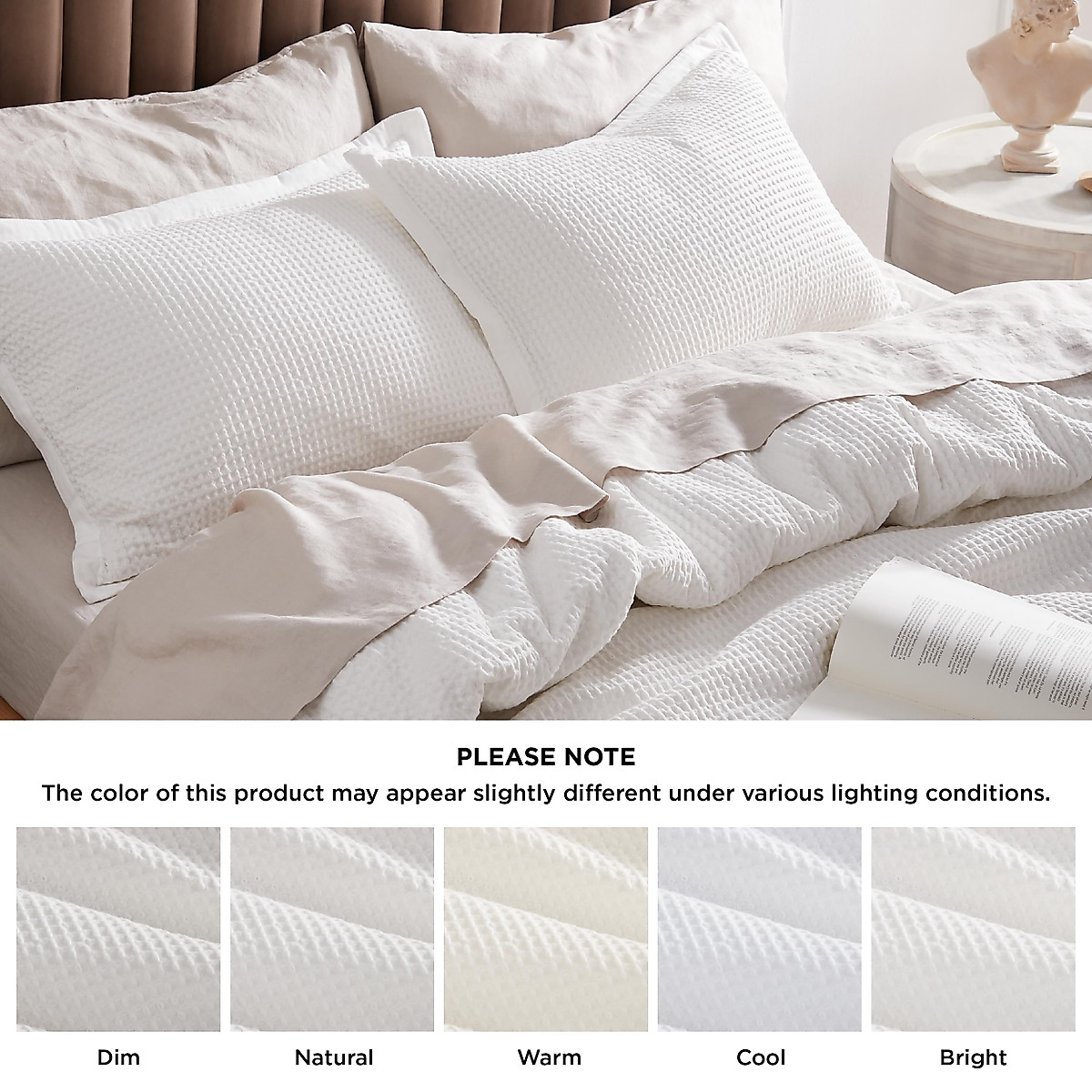 Bedsure Cotton Duvet Cover Queen - 100% Cotton Waffle Weave Coconut White Duvet Cover Queen Size, Soft and Breathable Queen Duvet Cover Set for All Season (Queen, 90"x90")