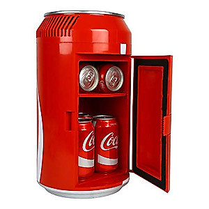 Coca-Cola 8 Can Portable Mini Fridge w/ 12V DC and 110V AC Cords, 5.4L (5.7 qt) Can Shaped Personal Cooler, Red, Travel Fridge for Drinks, Snacks, Lunch, Home, Office, Dorm Room, RV